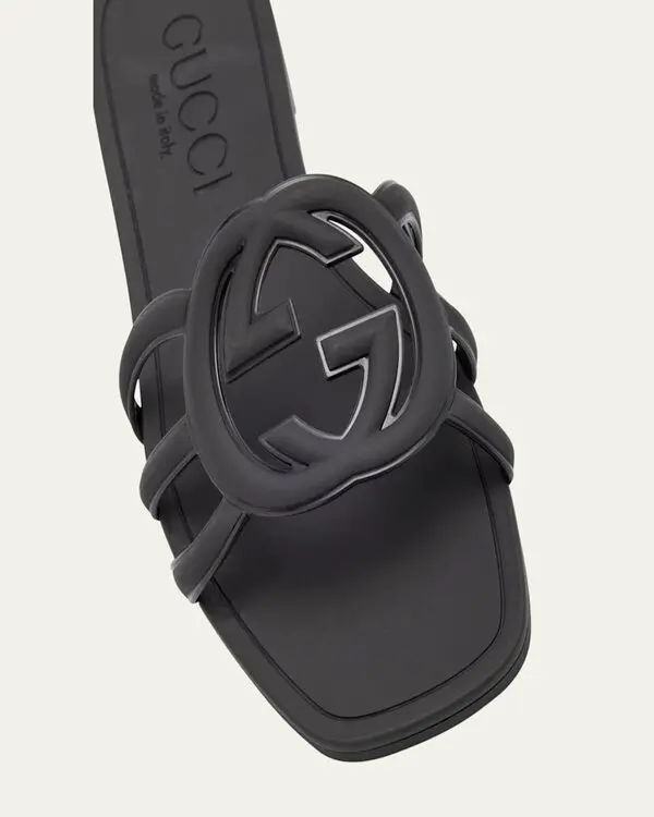 Gucci Palma Gg Rubber Flat Slides - Black