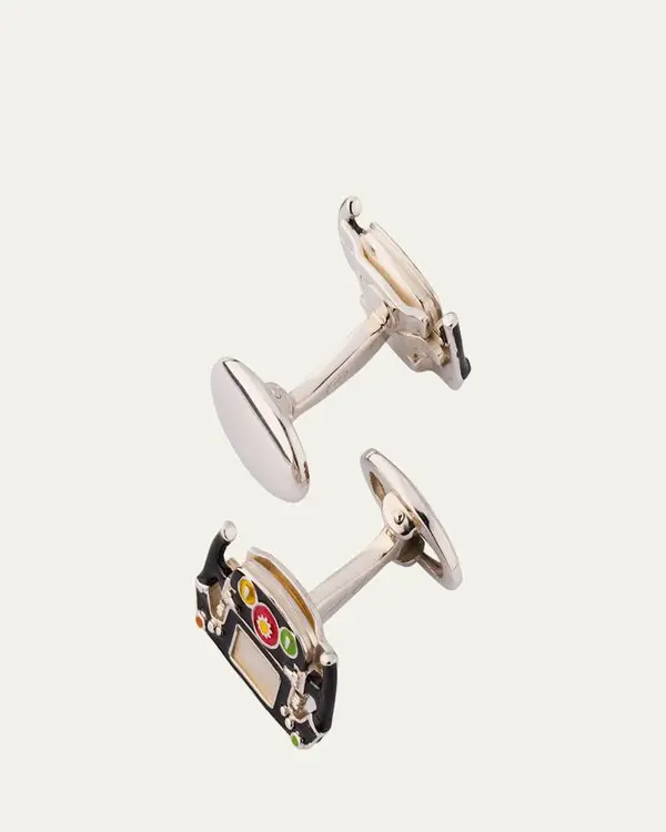 JAN LESLIE Race Car Dashboard Enamel And Sterling Silver Cufflinks