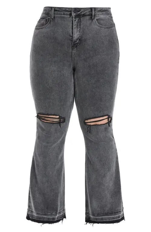 BAYEAS Lauren High Waist Ripped Flare Jeans - Grey