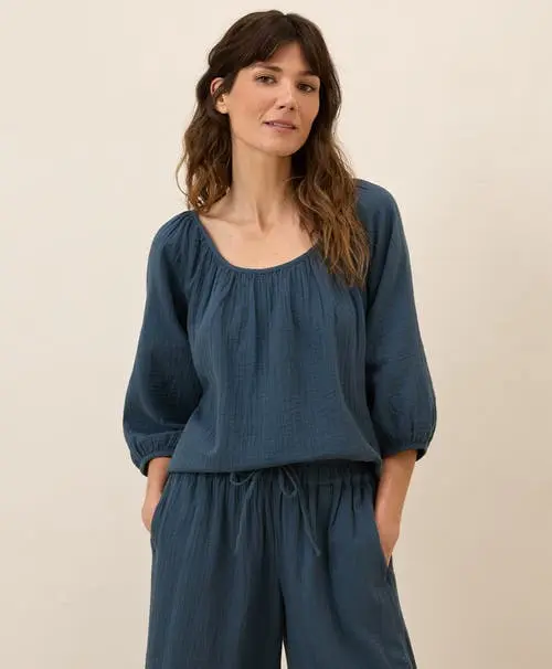 PACT Organic Cotton Coastal Double Gauze Scoop Neck Top - French Navy
