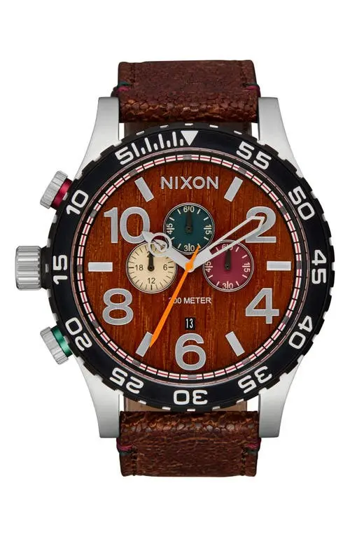 Nixon 51-30 Chronograph Strap Watch - Silver/rosewood/chocolate