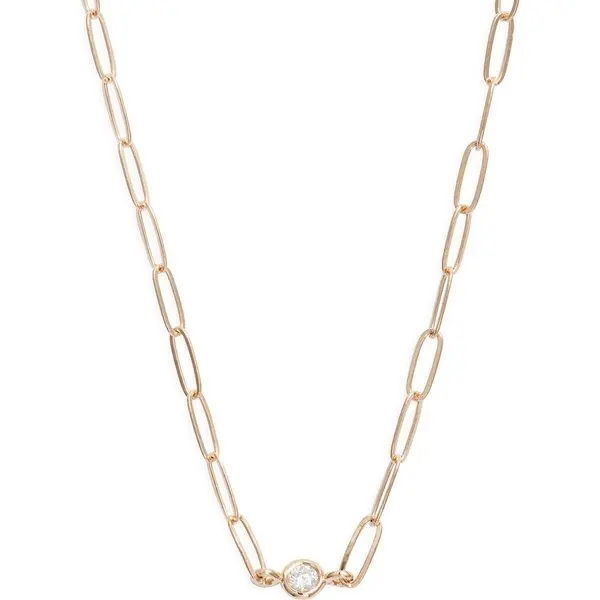 Anzie Classique Birthstone Paper Clip Chain Necklace - Clear/0.03 Ctw