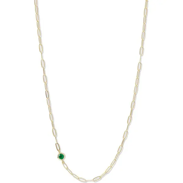 Anzie Classique Birthstone Paper Clip Chain Necklace - Green Emerald