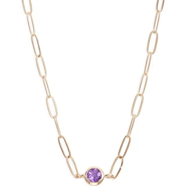 Anzie Classique Birthstone Paper Clip Chain Necklace - Purple Amethyst