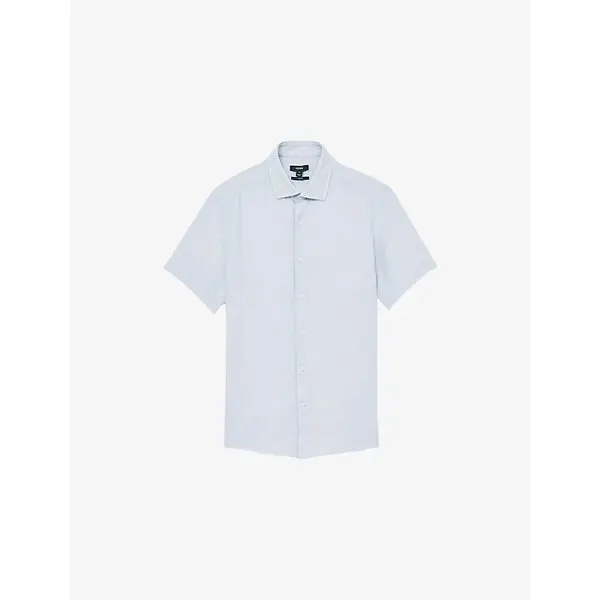 REISS Holiday Short-sleeved Linen Shirt - Pale Blue