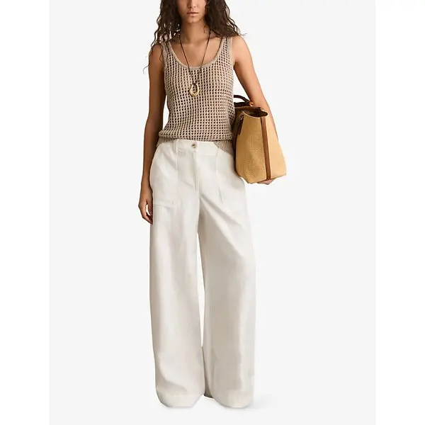REISS Wide-leg Linen Trousers - White