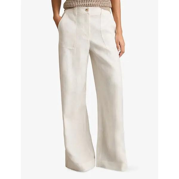 REISS Wide-leg Linen Trousers - White