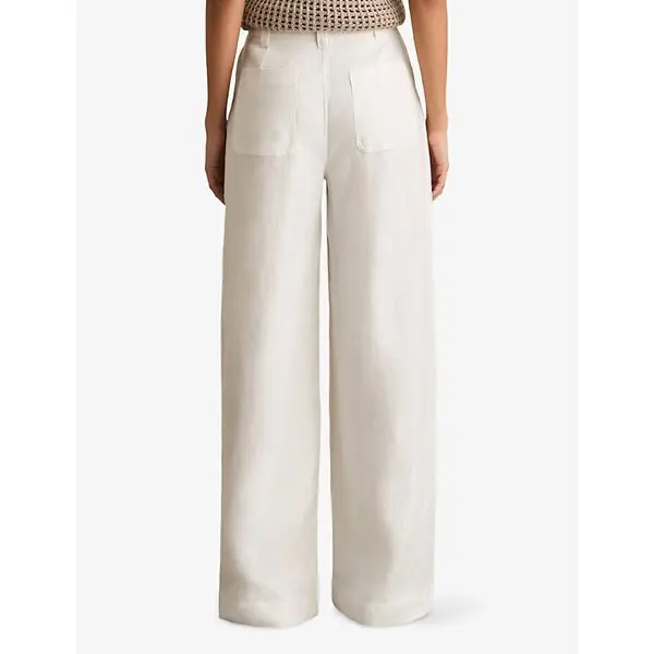 REISS Wide-leg Linen Trousers - White