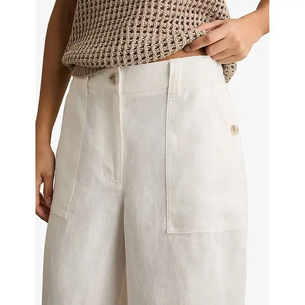 REISS Wide-leg Linen Trousers - White