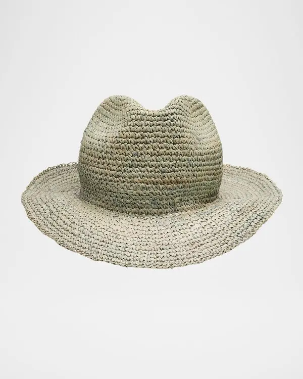 Giorgio Armani Woven Textile Fedora Hat - Bright Green