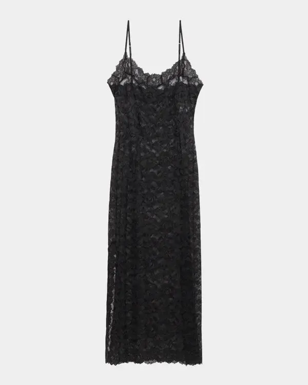 Natori Peony Side-slit Floral Lace Nightgown - Black