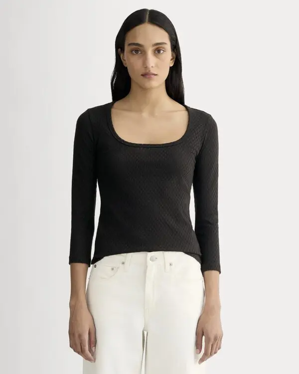 Everlane Pointelle Scoop-neck Top - Black