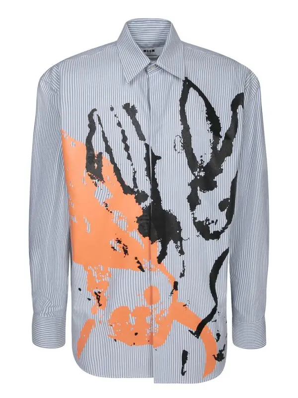 MSGM Striped Graffiti Shirt - Blue