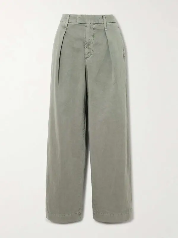 SLVRLAKE Pleated Wide-leg Cotton Pants - Sage Green
