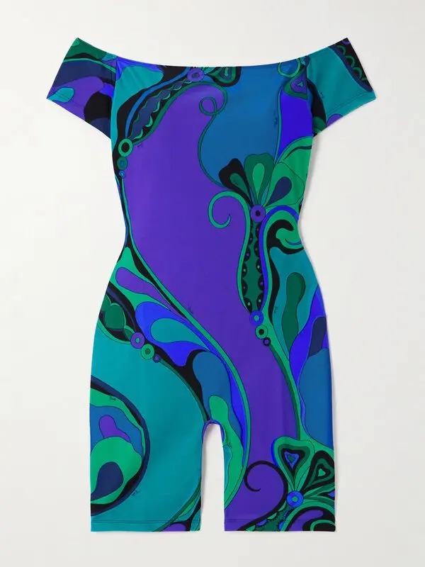 Emilio Pucci Orchidee Off-The-Shoulder Printed Playsuit - Blue