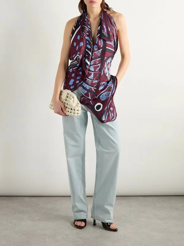 Bottega Veneta Open-back Printed Silk-twill Halterneck Top - Purple