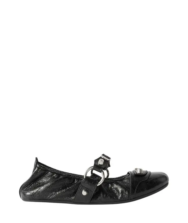 Balenciaga City Embellished Crinkled-leather Ballet Flats - Black