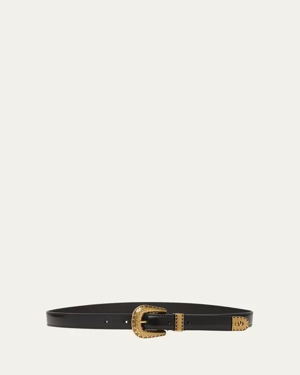 Valentino Garavani Vlogo Signature Brushed Leather Belt, 20mm - Nero