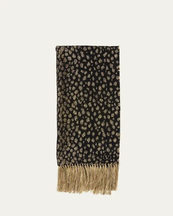 Valentino Garavani Metallic Jacquard Animal Fringe Scarf - Marrone/oro