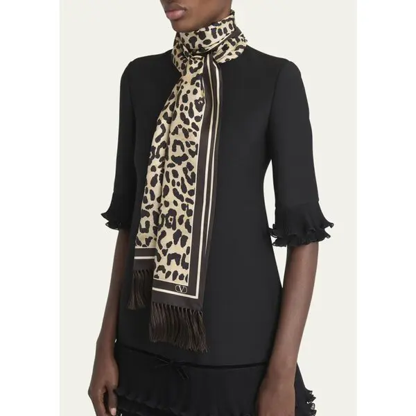 Valentino Garavani Animal Twill Fringe Scarf