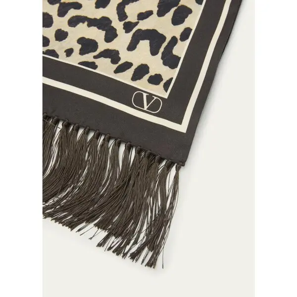 Valentino Garavani Animal Twill Fringe Scarf