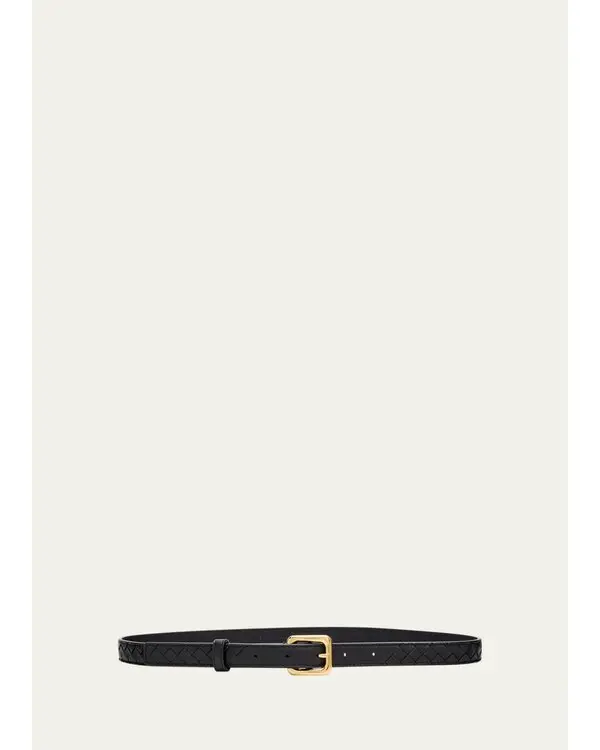 Bottega Veneta Watch-buckle Intrecciato Leather Belt - Black