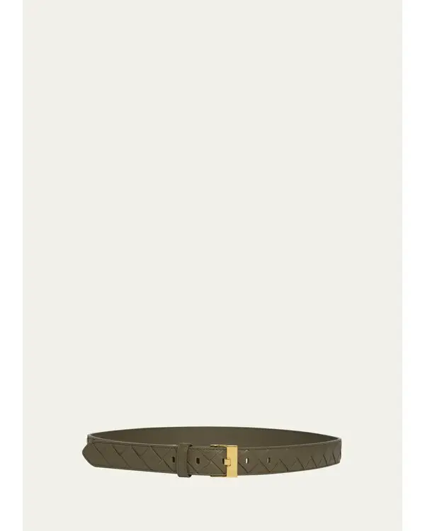 Bottega Veneta Watch-buckle Intrecciato Leather Belt - Cypress/brass