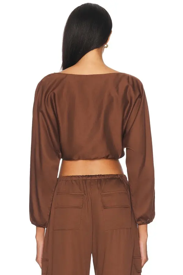 LESET Yoko Long Sleeve Blouson Top - Chocolate