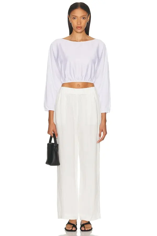 LESET Yoko Long Sleeve Blouson Top - White