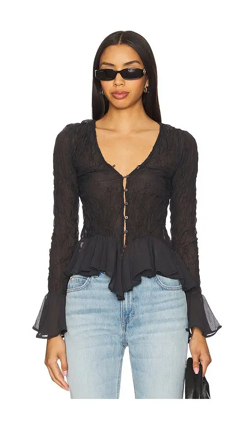 Free People Elias Smocked Blouse - Black