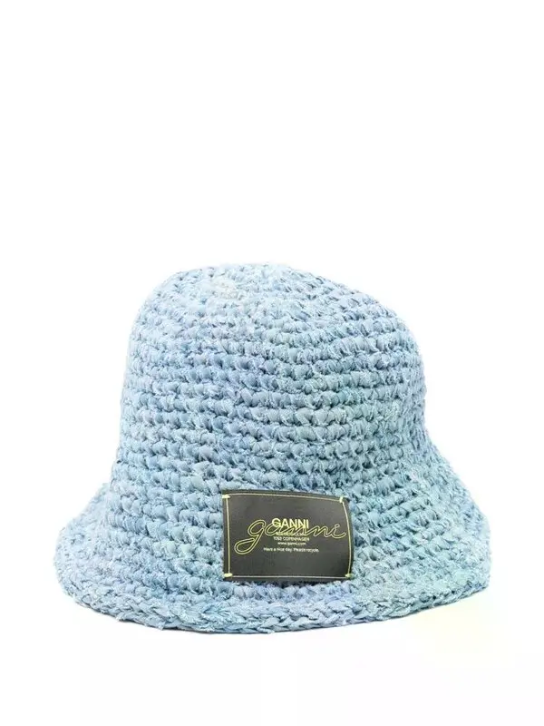 GANNI Denim Handknit Bucket Hat - Blue
