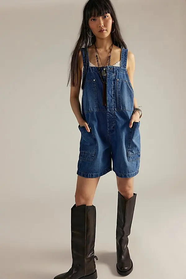 Free People We The Free Set It Off Long Shortalls - Academy Blue