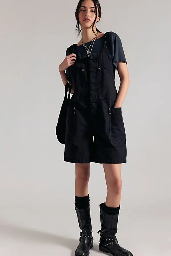 Free People We The Free Set It Off Long Shortalls - Washed Black