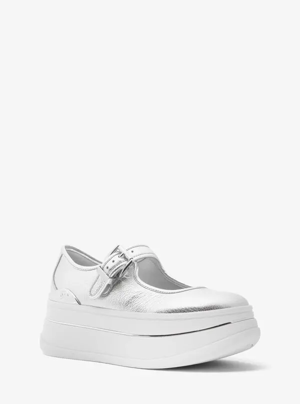 Michael Kors Hayes Metallic Leather Mary Jane Sneakers - Silver
