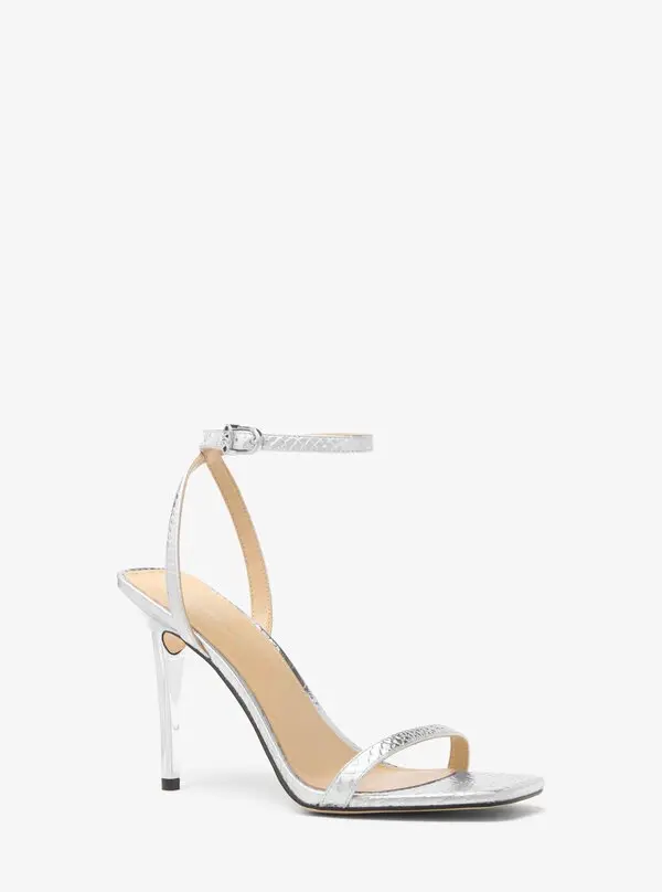 Michael Kors Liana Metallic Snake Embossed Leather Sandal - Silver