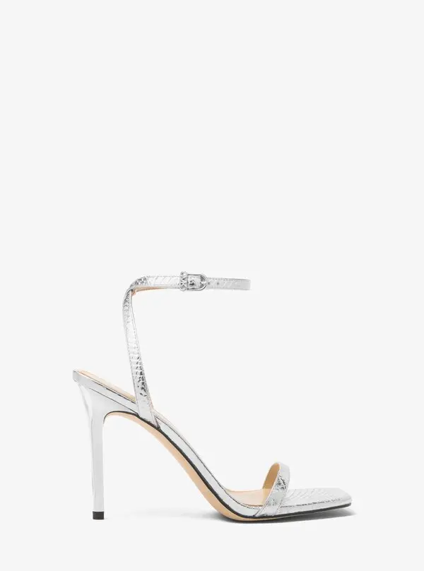 Michael Kors Liana Metallic Snake Embossed Leather Sandal - Silver
