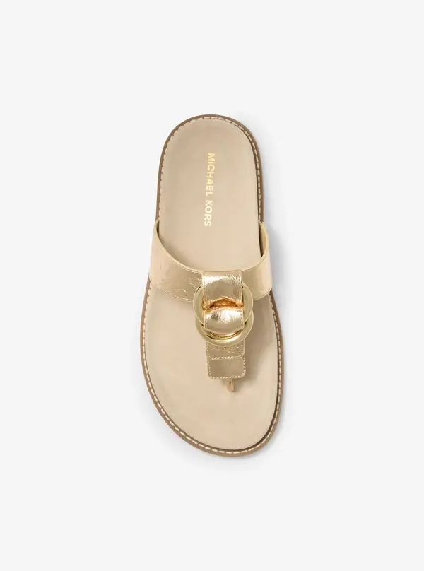 Michael Kors Jaden Metallic Leather Thong Sandal - Gold