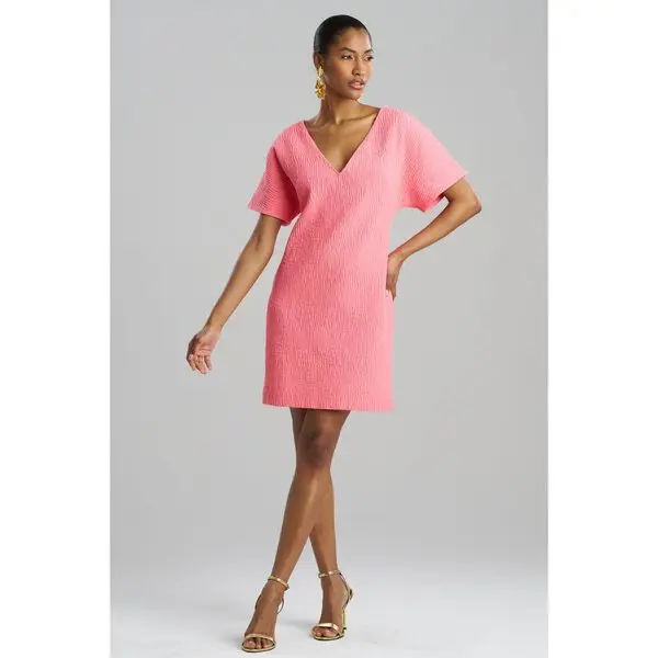 Natori Textured Cotton Jacquard Sheath Dress - Flamingo