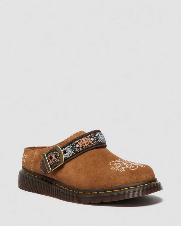 Dr. Martens Isham Suede And Jacquard Mules