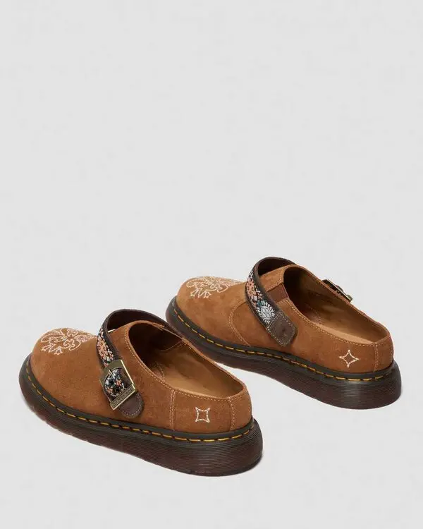 Dr. Martens Isham Suede And Jacquard Mules