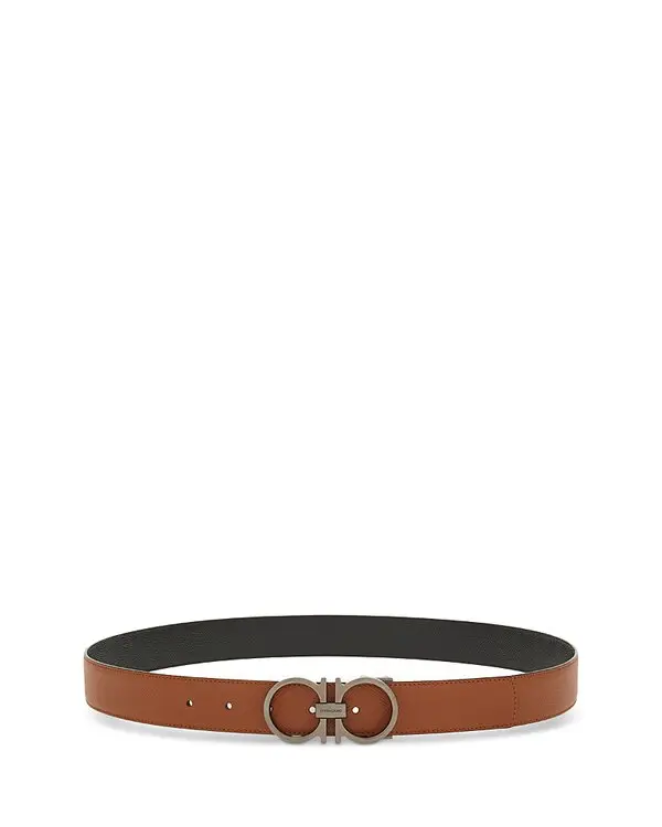 FERRAGAMO Double Gancini Reversible Leather Belt - Naturale/nero