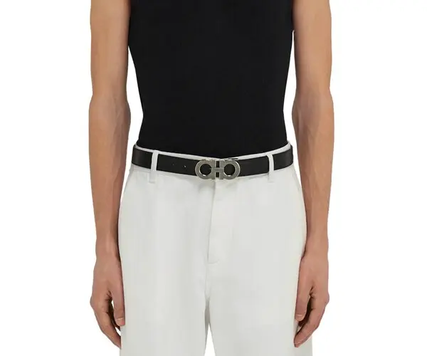 FERRAGAMO Double Gancini Reversible Leather Belt - Nero