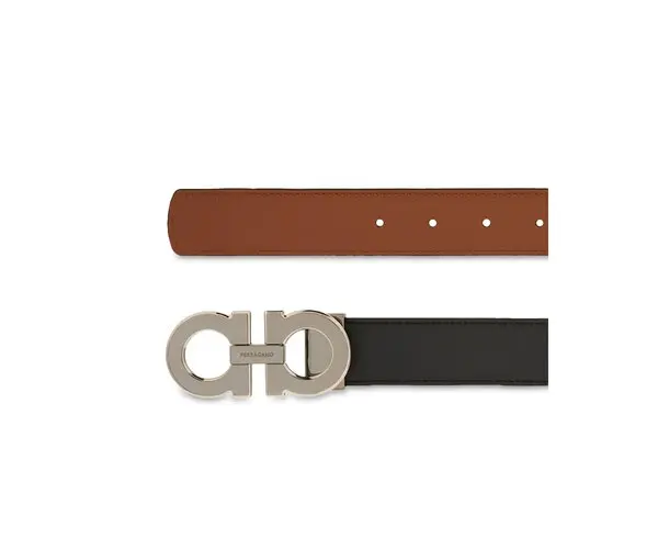 FERRAGAMO Double Gancini Reversible Leather Belt - Nero