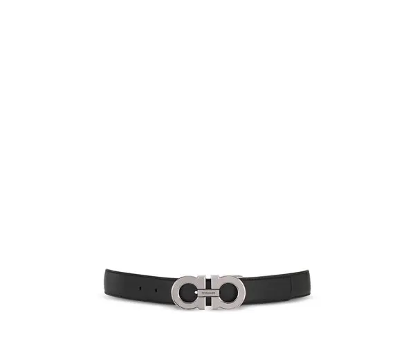 FERRAGAMO Double Gancini Reversible Leather Belt - Nero