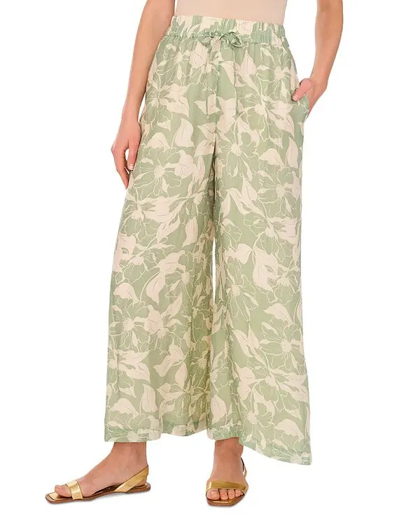 Vince Camuto Printed Drawstring Wide Leg Pants - Eucalyptus