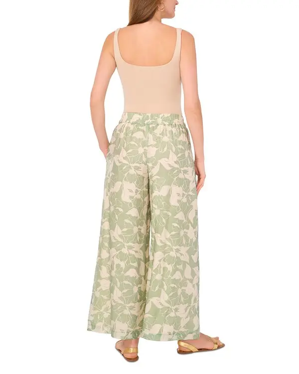 Vince Camuto Printed Drawstring Wide Leg Pants - Eucalyptus