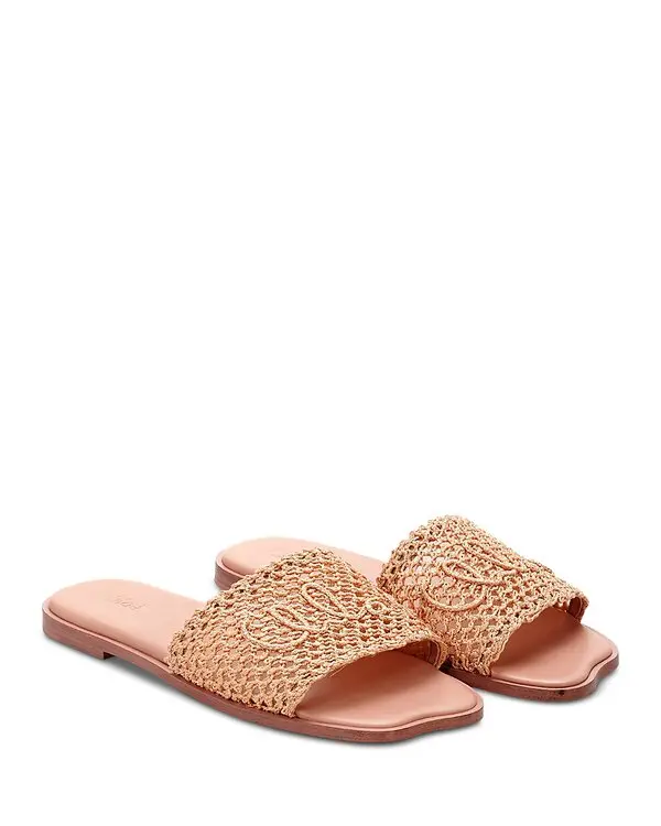 Chloé Flower Raffia Slide Sandals - Powder