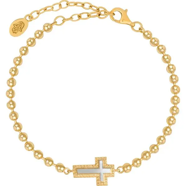 KARMA AND LUCK Mother Of Pearl Cross Charm Bracelet - Gold