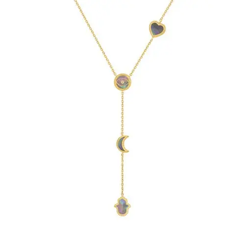 KARMA AND LUCK Multi-symbol Mother Of Pearl Necklace - Gold/grey