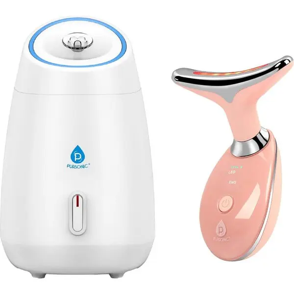 PURSONIC Ultimate Spa & Beauty Bundle Facial Steamer And 7-in-1 Led Light Therapy Device - Multicolor